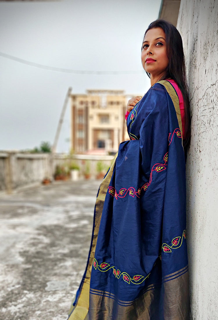 Ajanta - Elephant Print - Semi Tussar Silk Saree (Powder Blue) – Trendy ...